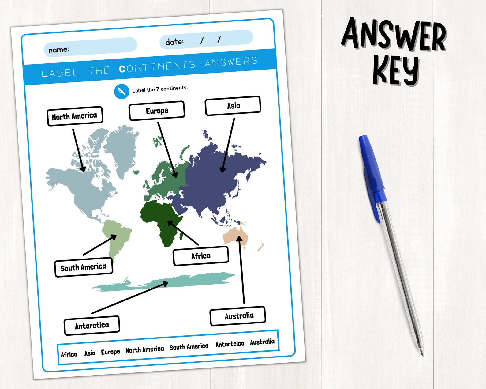 continents of the world worksheets