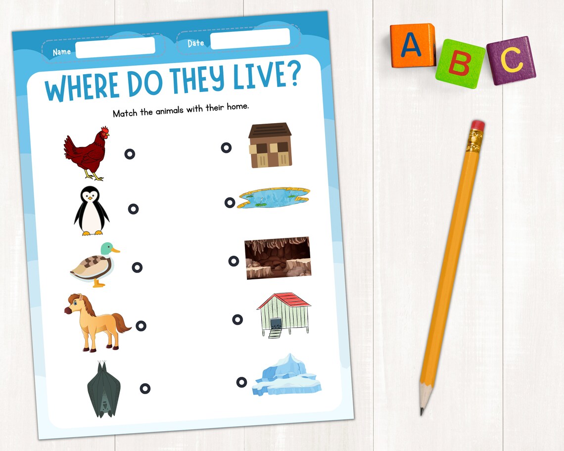 Animals and Their Homes Matching Activity, Animals Printable Worksheets ...