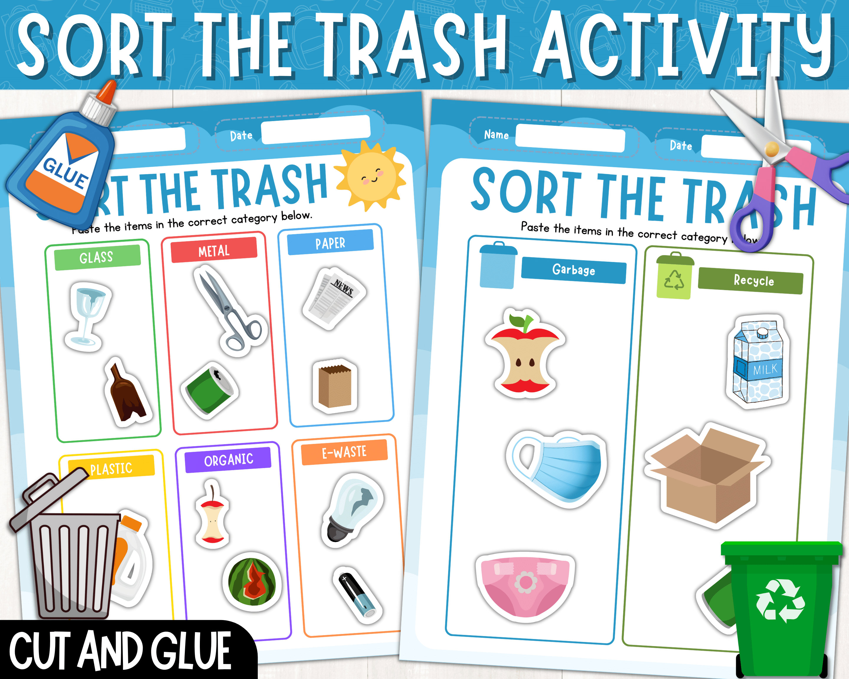 Trash Sorting Activity Printable Worksheets | Earth Day Activities | Garbage Sorting Game ...