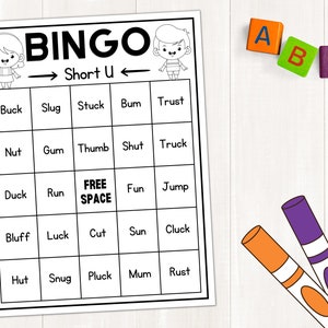 Short Vowel U Bingo Game | Phonics Bingo Game for Kids | Short U Words ...