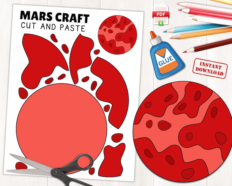 Printable Mars Planet Craft for Kids | Solar System and Space Theme ...