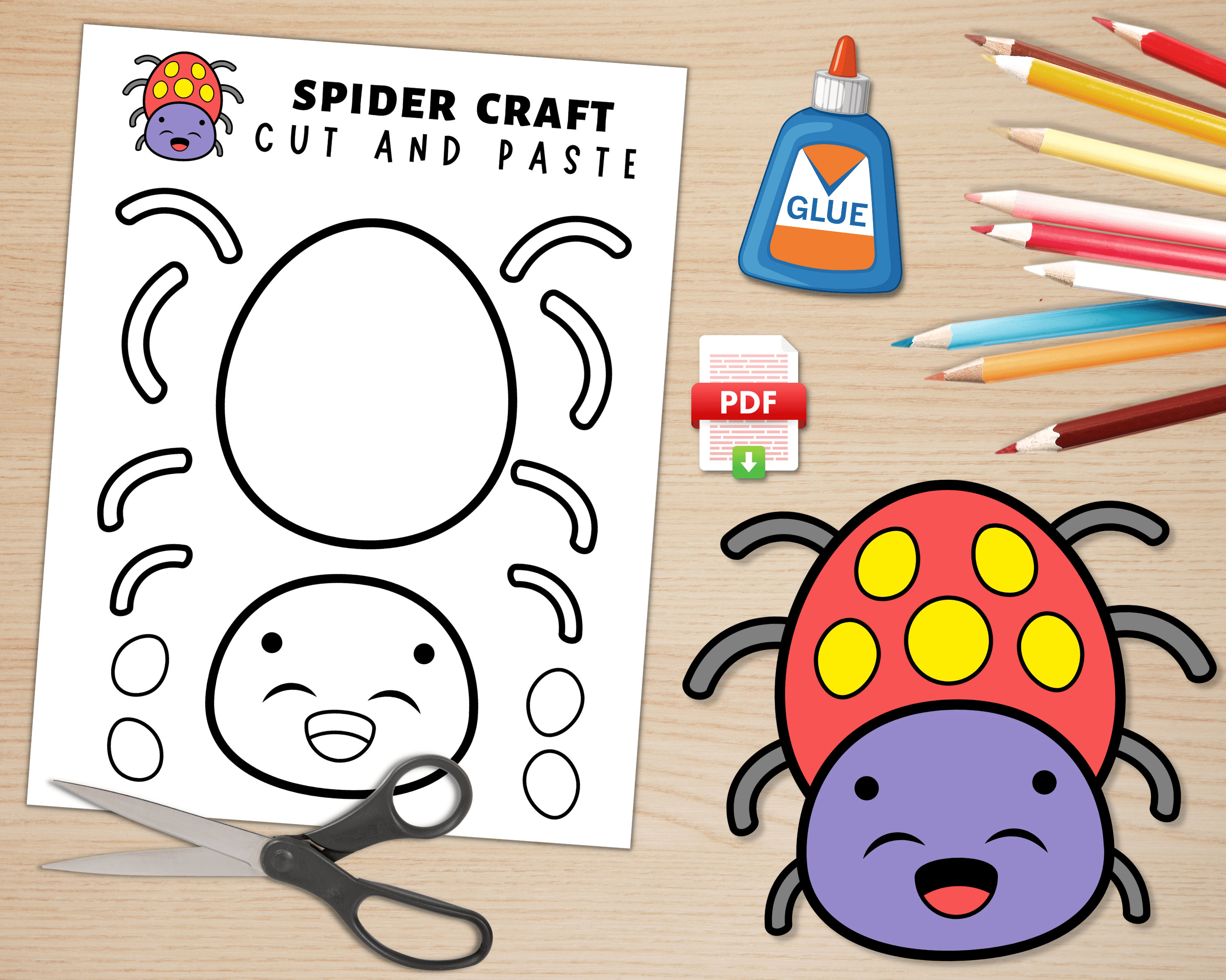 Printable Spider Craft Halloween Craft Kids Cut & Paste Activity Indoor ...