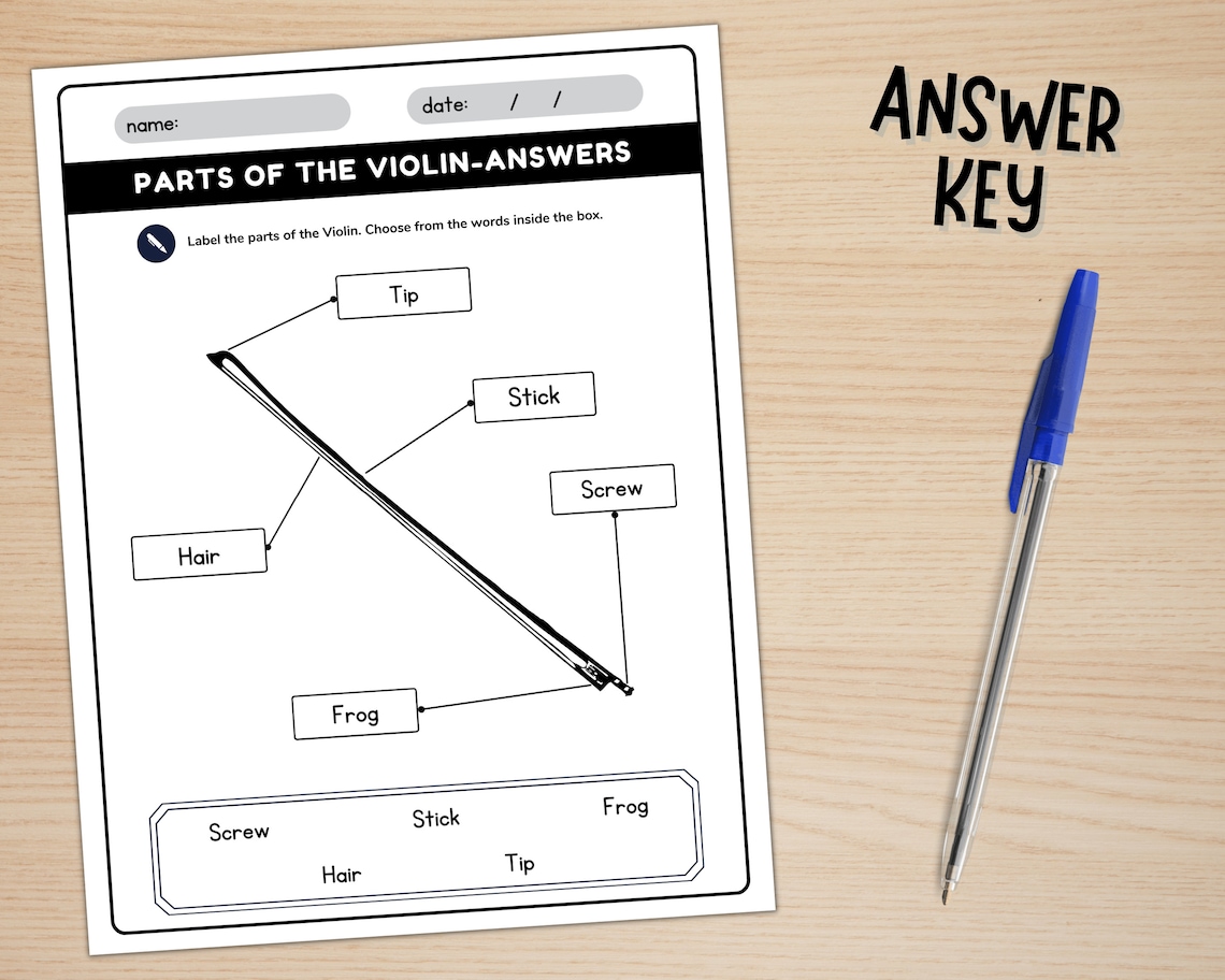 Printable Parts of the Violin Labeling Worksheets, With Answer Keys ...