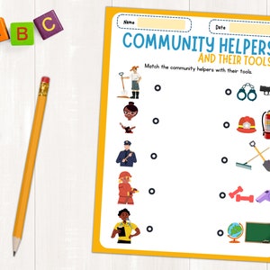 Community Helpers Activities & Worksheets | Jobs and Tools Matching ...