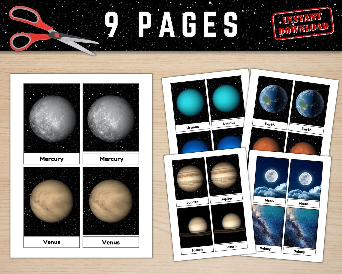 Solar System Montessori 3-part Cards, Planets Flashcards With Real ...