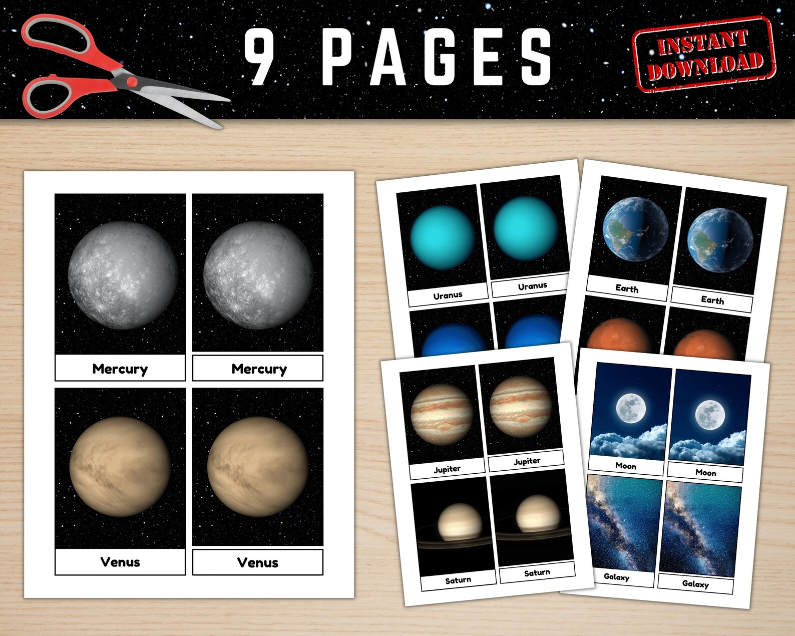 Solar System Montessori 3-part Cards, Planets Flashcards With Real ...