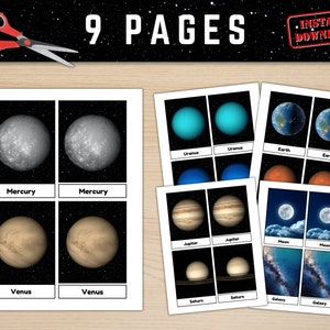 Solar System Montessori 3-part Cards, Planets Flashcards With Real ...