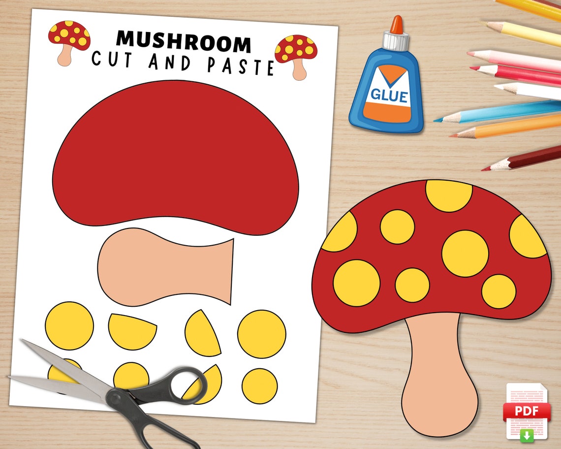 Printable Mushroom Craft Mushroom Cut & Glue Craft Build a Mushroom ...