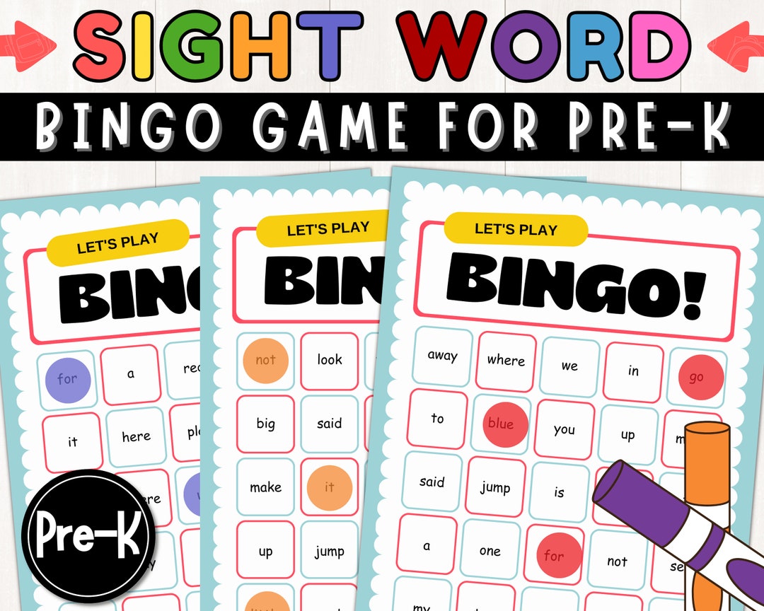 Sight Words Bingo Game for Pre-kindergarten | High-frequency Words for ...