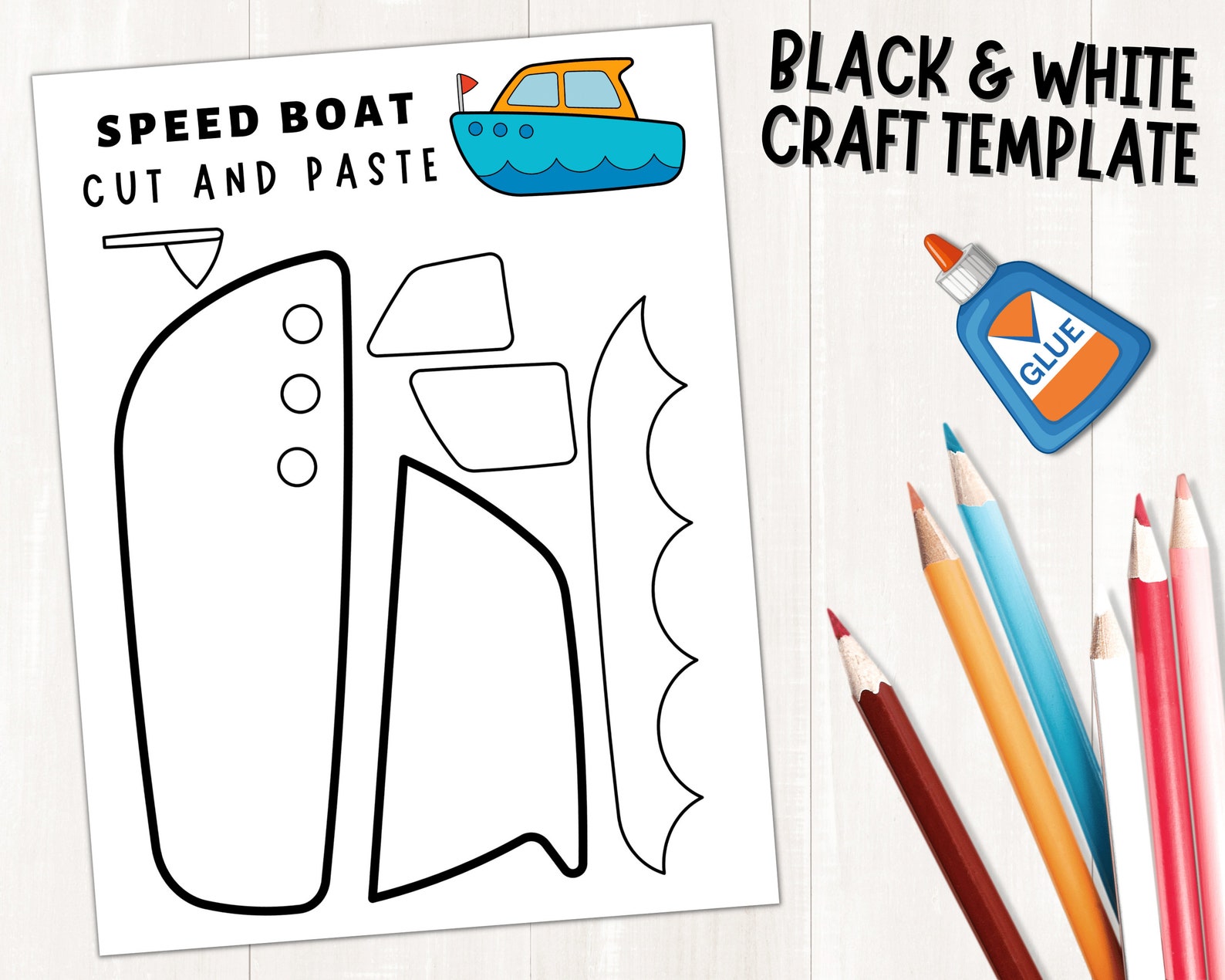 Printable Speedboat Craft Template | Transportation Craft | Color, Cut ...