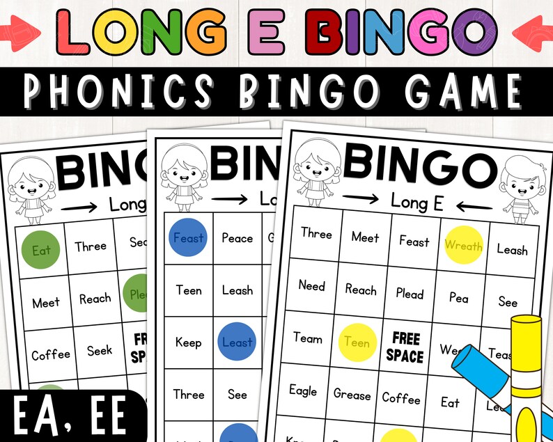 Long Vowel E Bingo (ee, Ea) | Phonics Bingo Game for Kids | Long E ...