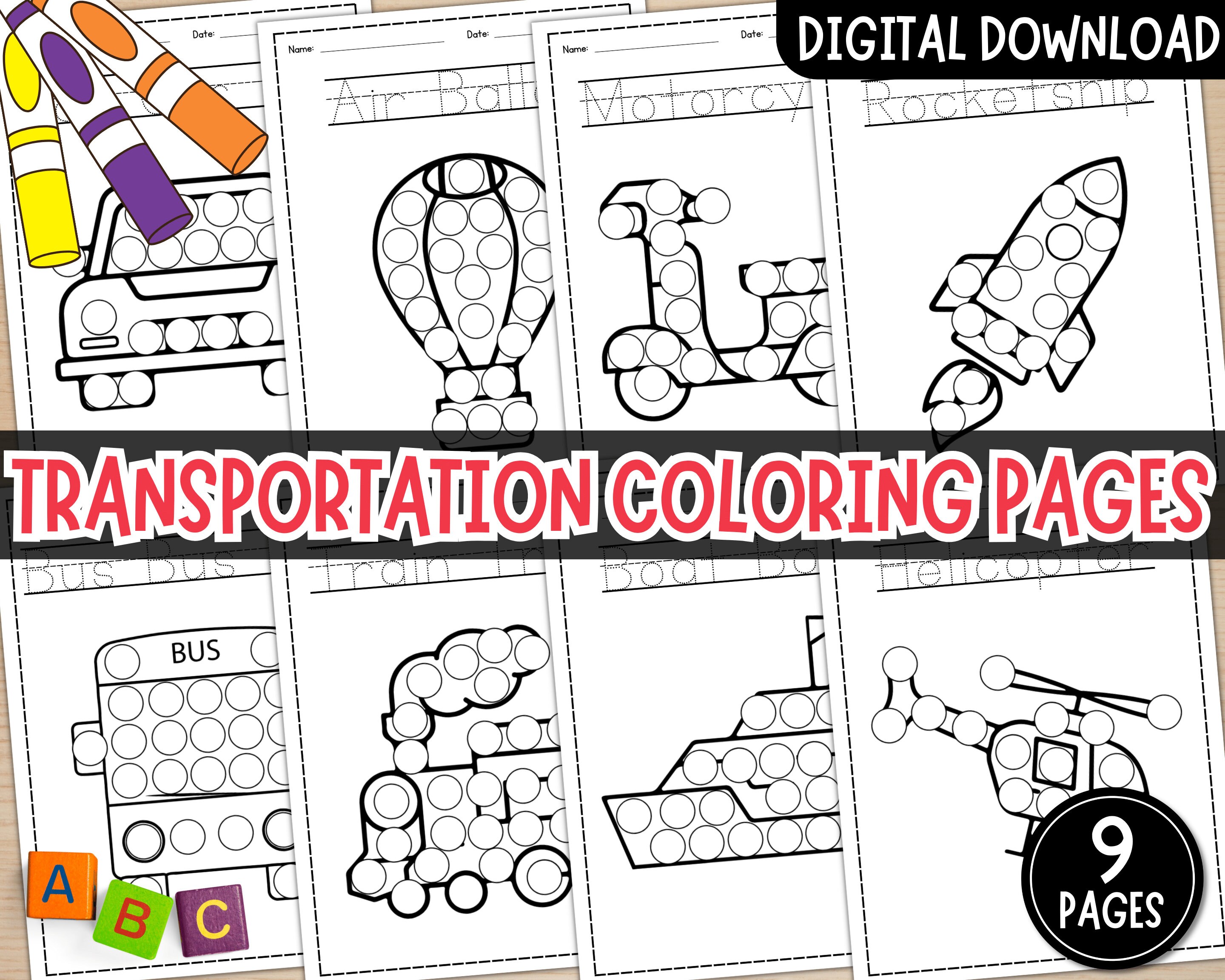 Transportation Do-a-dot Printables Vehicles Dot Markers Tracing ...