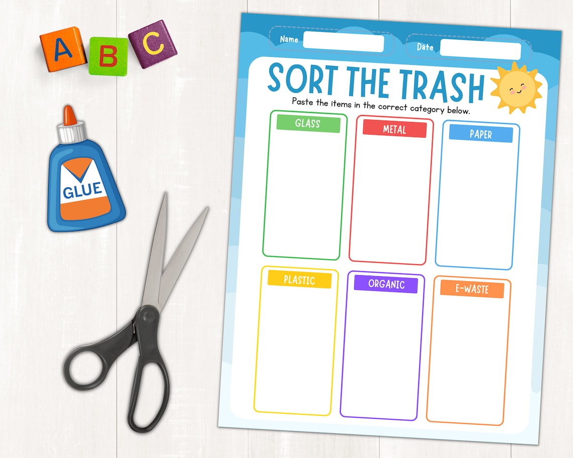 Trash Sorting Activity Printable Worksheets Earth Day Activities ...