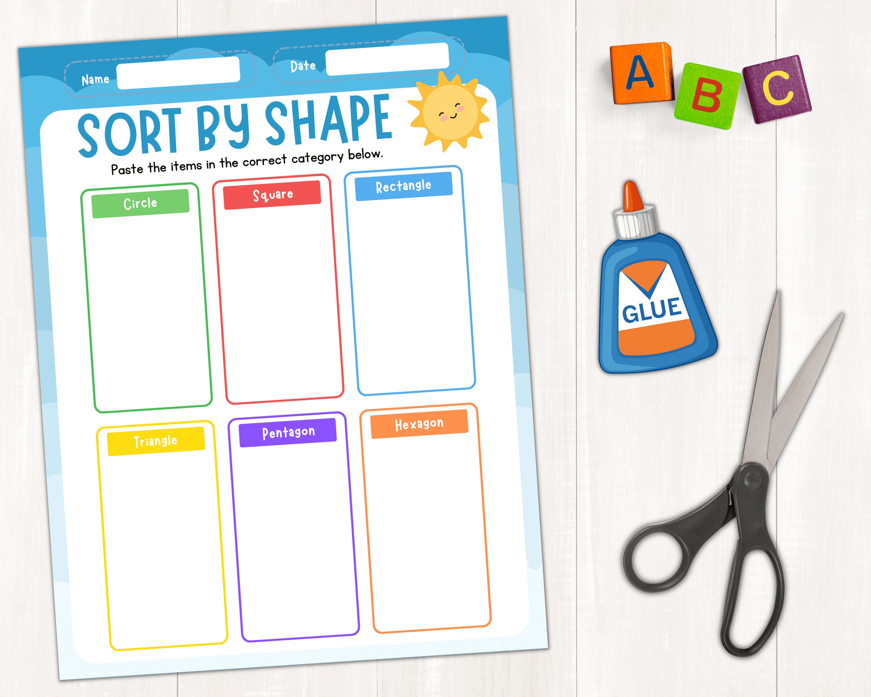 2D & 3D Shapes Sorting Activity Printable Worksheets Sort by Shape Cut ...