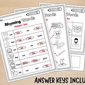 Rhyming Words Worksheets | Matching | Coloring | Cut & Paste | Rhyming ...
