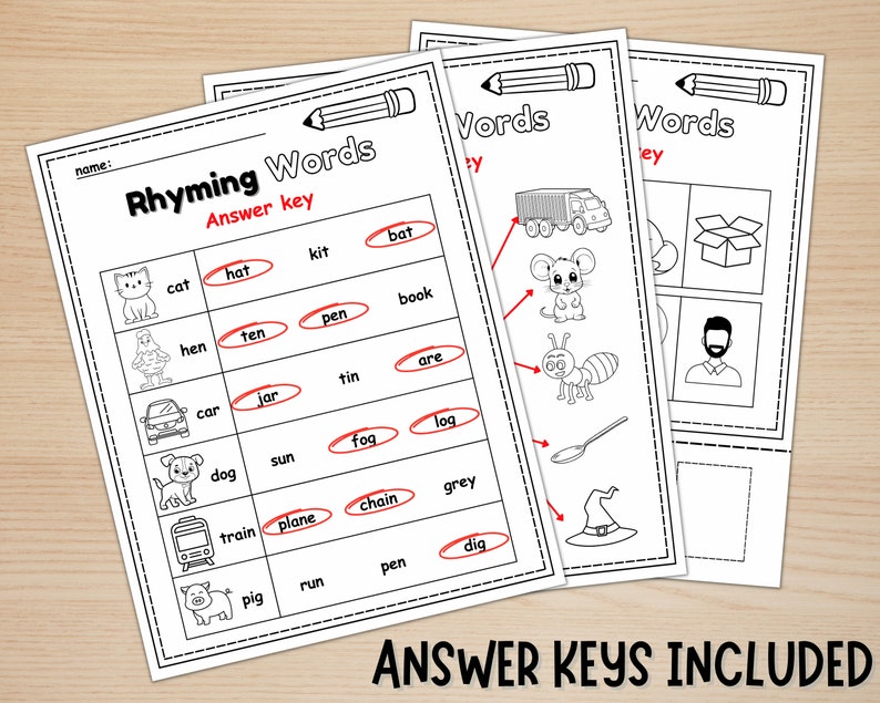 Rhyming Words Worksheets Matching Coloring Cut & Paste Rhyming Activity ...