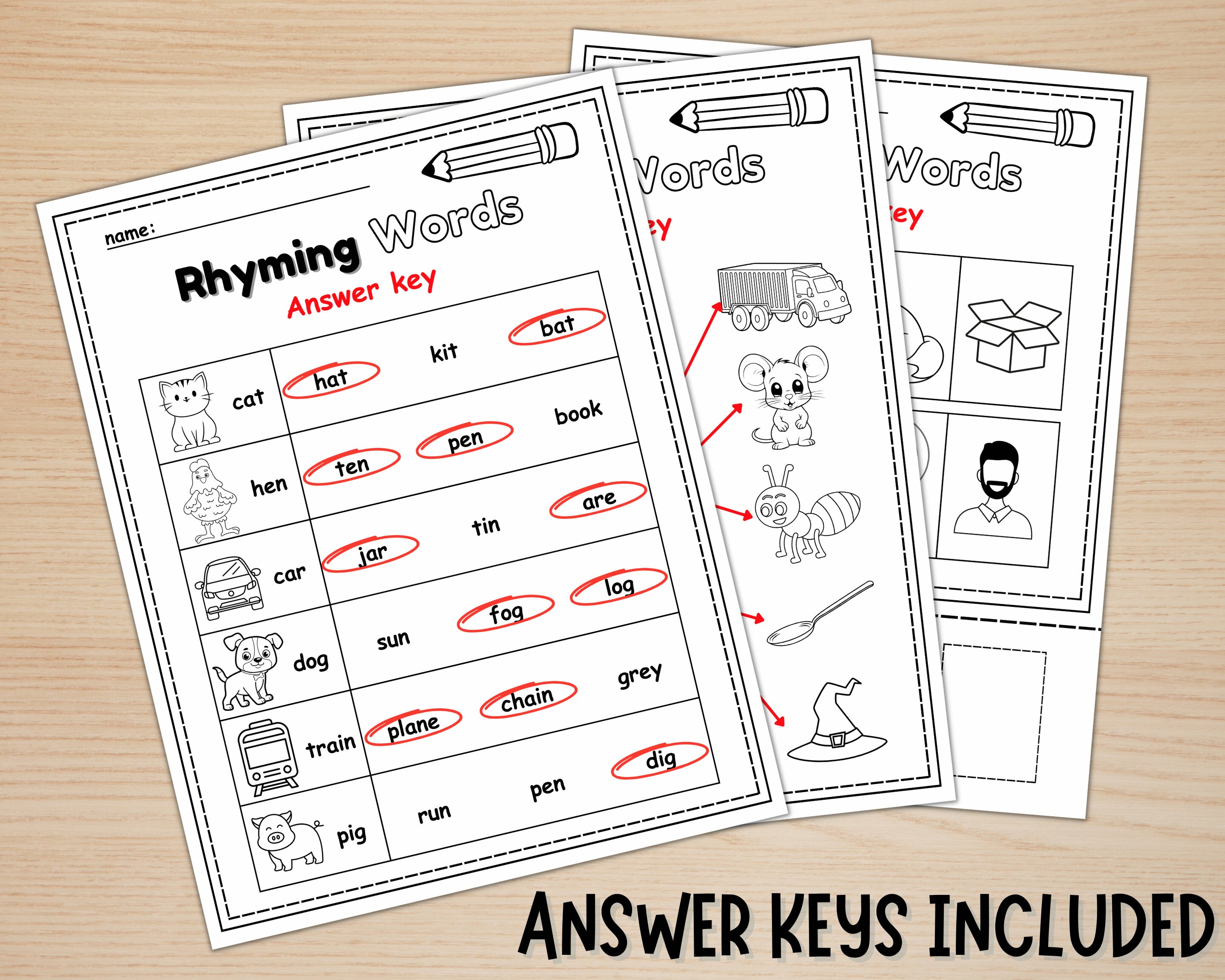 Rhyming Words Worksheets Matching Coloring Cut & Paste Rhyming Activity ...