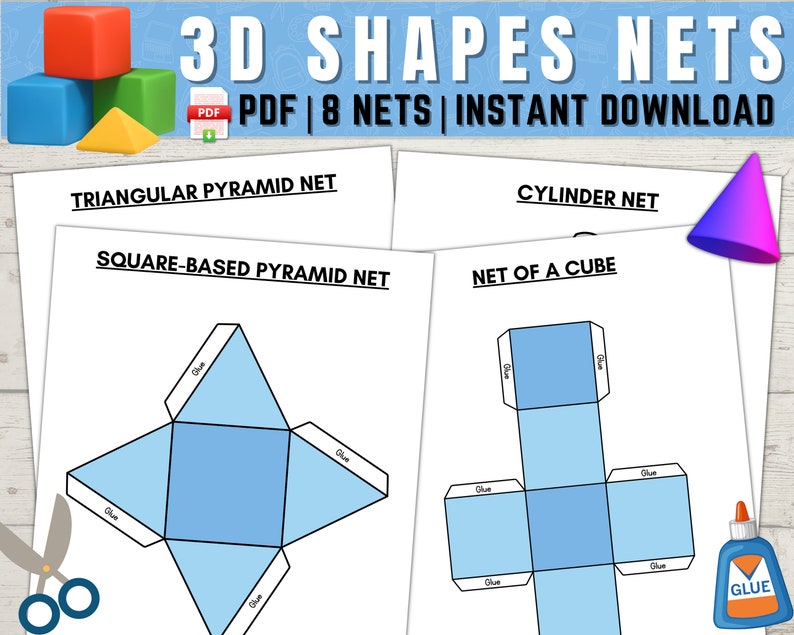 Cutout 3D Shape Nets Craft Activity Worksheets, Build 3D Shapes ...