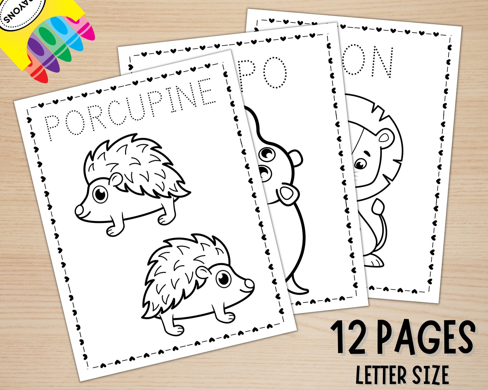 Printable Wild Animals Coloring Pages, Tracing Practise, Safari Animals ...