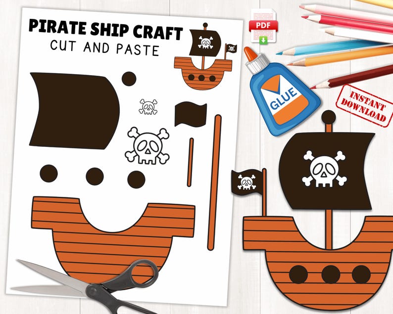 Printable Pirate Ship Craft for Kids | Ocean Summer Theme Activity ...