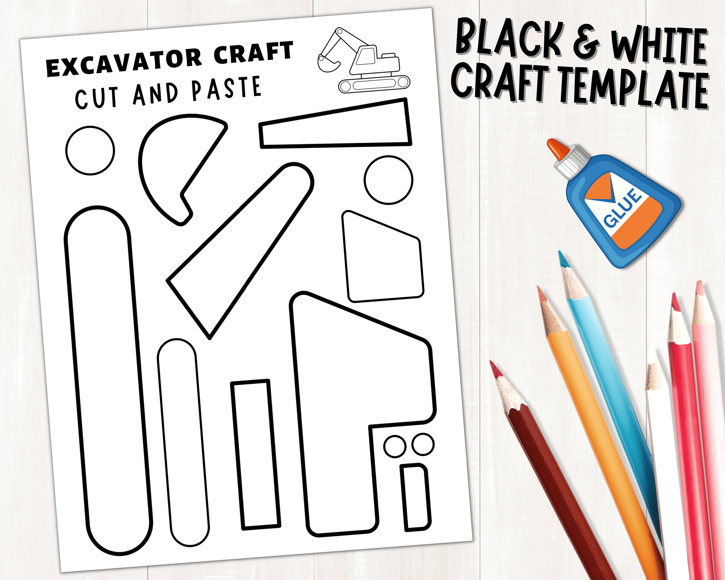 Excavator Craft for Kids | Printable Template | Construction Vehicle ...