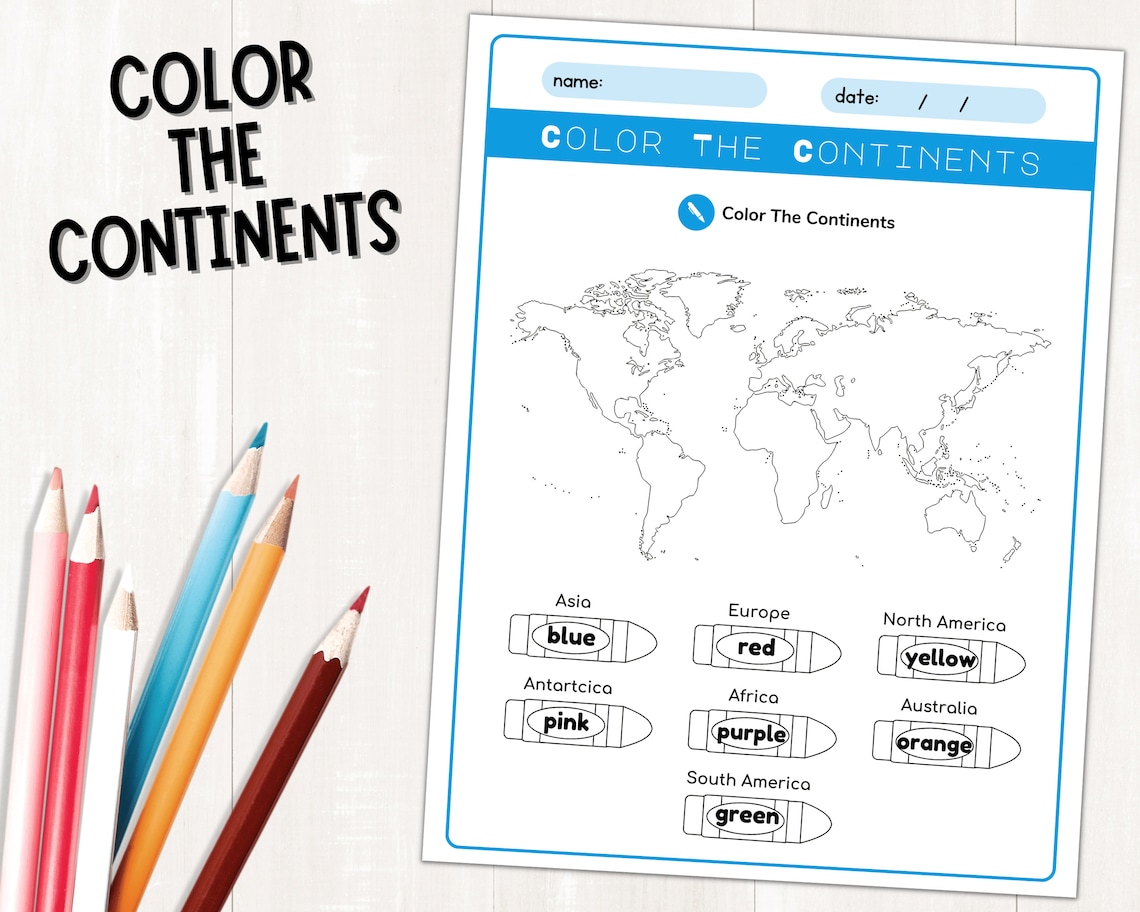 Continents of the World Worksheets for Kids | Continents Labeling ...