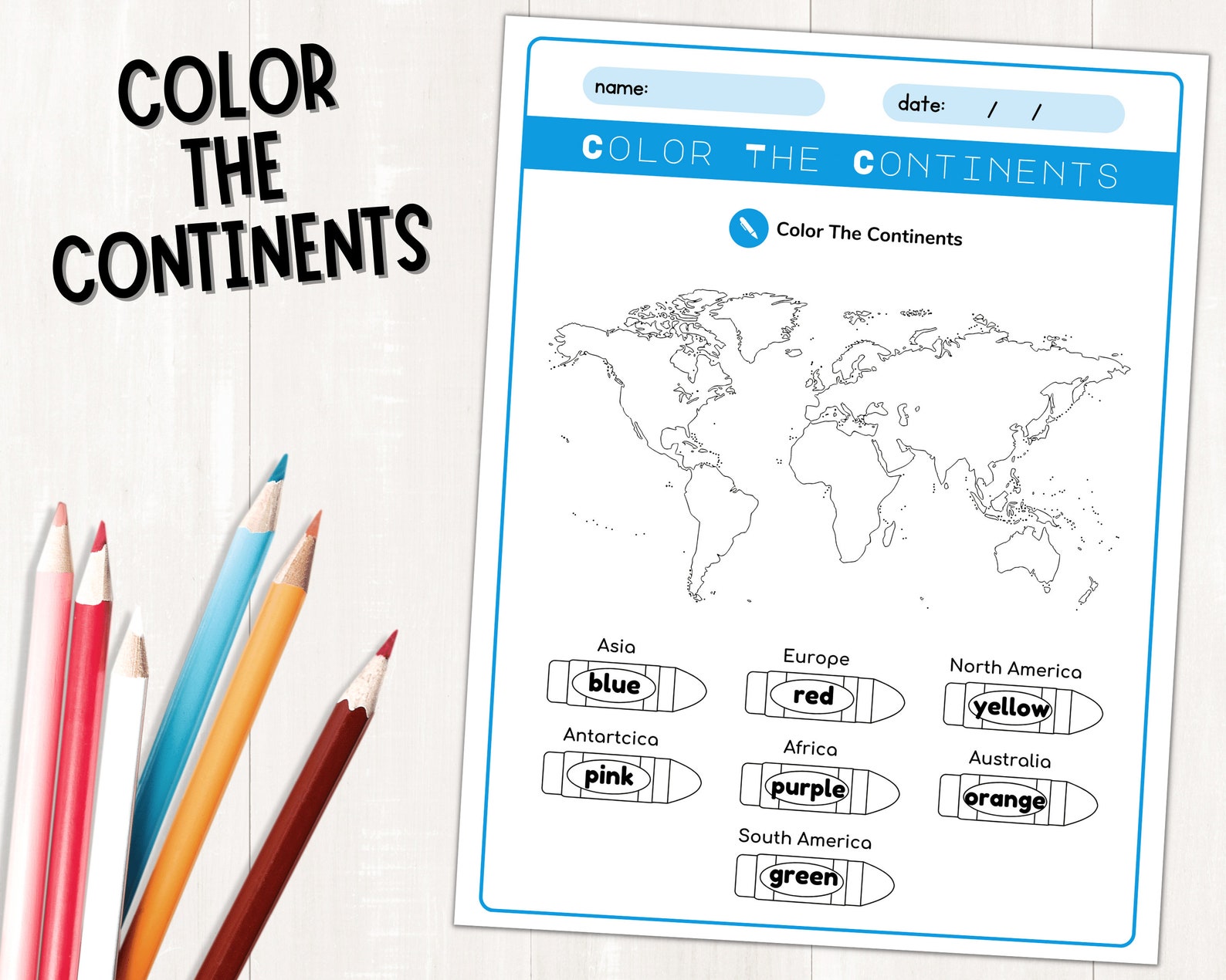 Continents of the World Worksheets for Kids | Continents Labeling ...