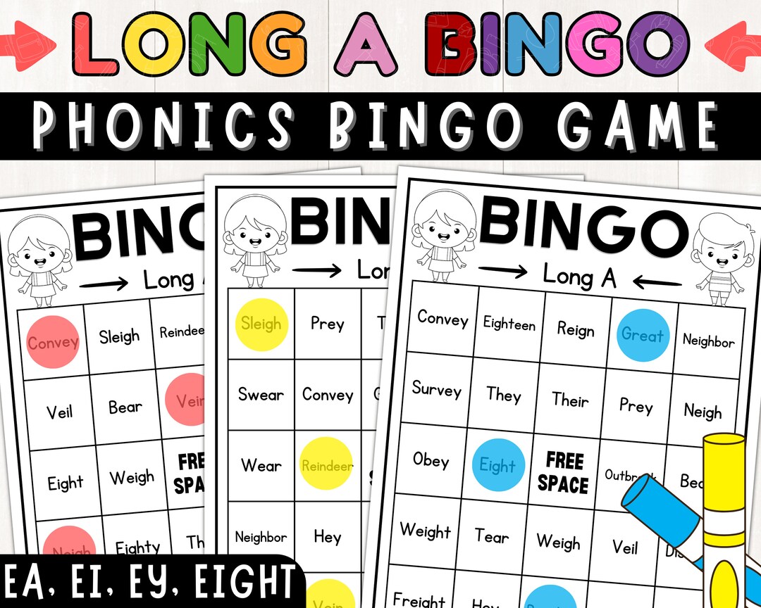 Long A (ei, Ea, Ey, Eigh) Vowel Bingo Game | Phonics Bingo Game for ...