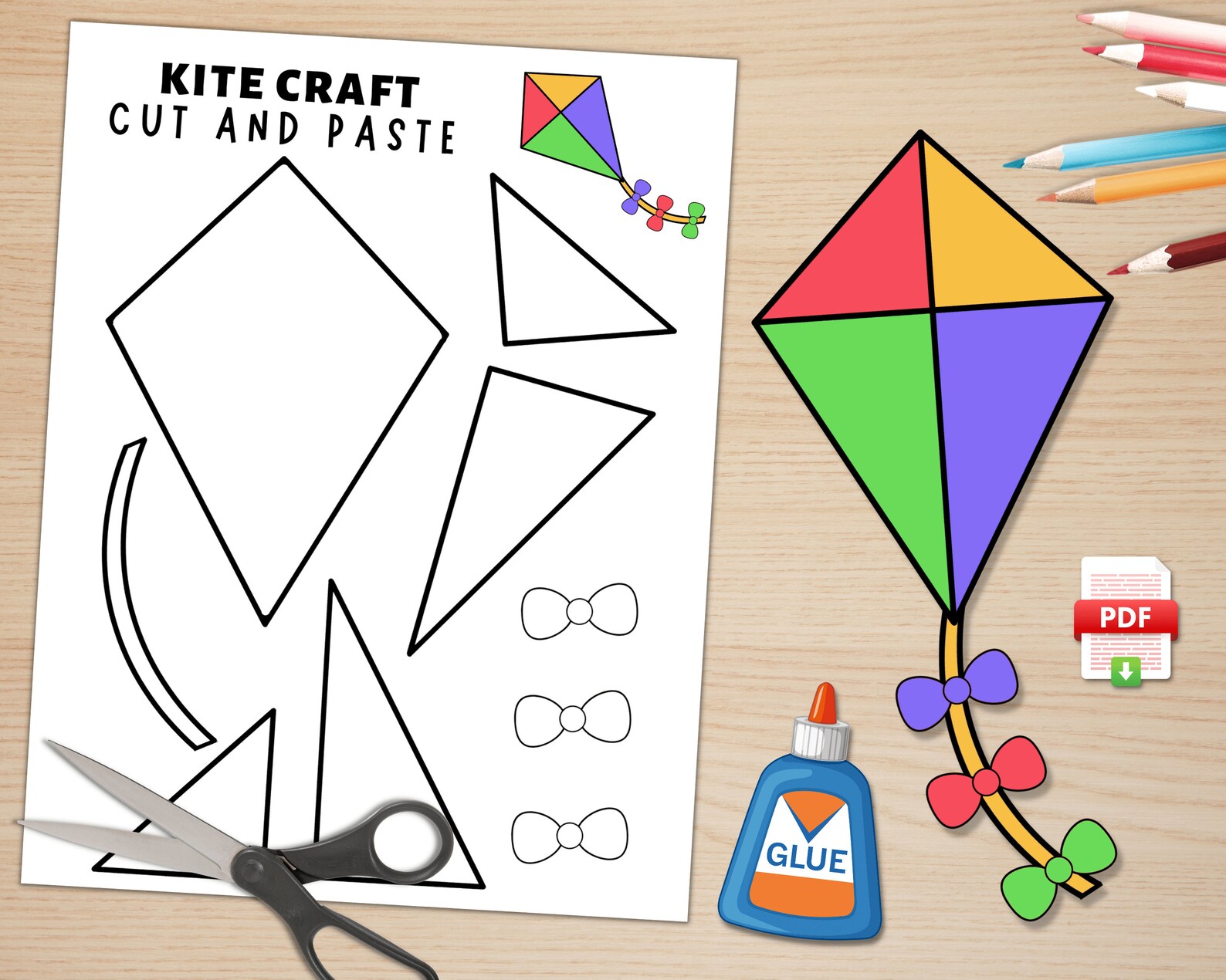 Kite Craft for Kids | Spring Activities | Build a Kite | Cut and Paste ...