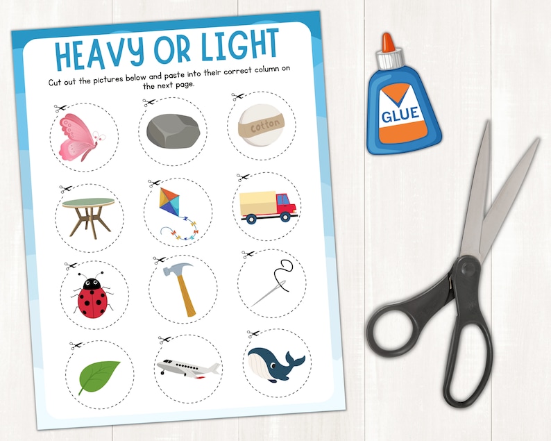 Heavy and Light Sorting Activity Worksheets | Sort by Weight Printable ...