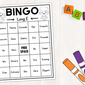 Long Vowel E Bingo (e, E-e) | Phonics Bingo Game for Kids | Long E ...