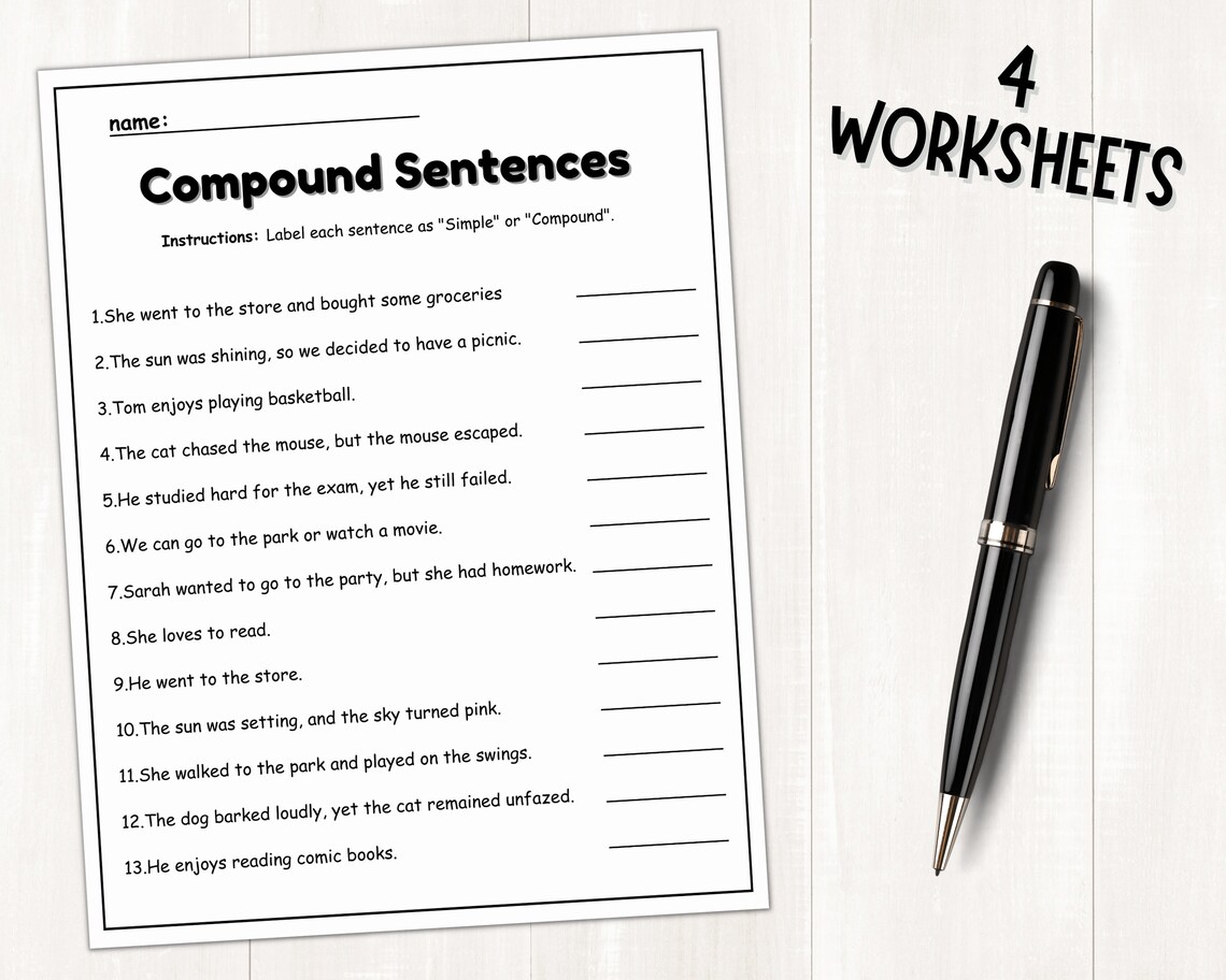 Compound Sentence Worksheets | Sentence Structure | Coordinating ...