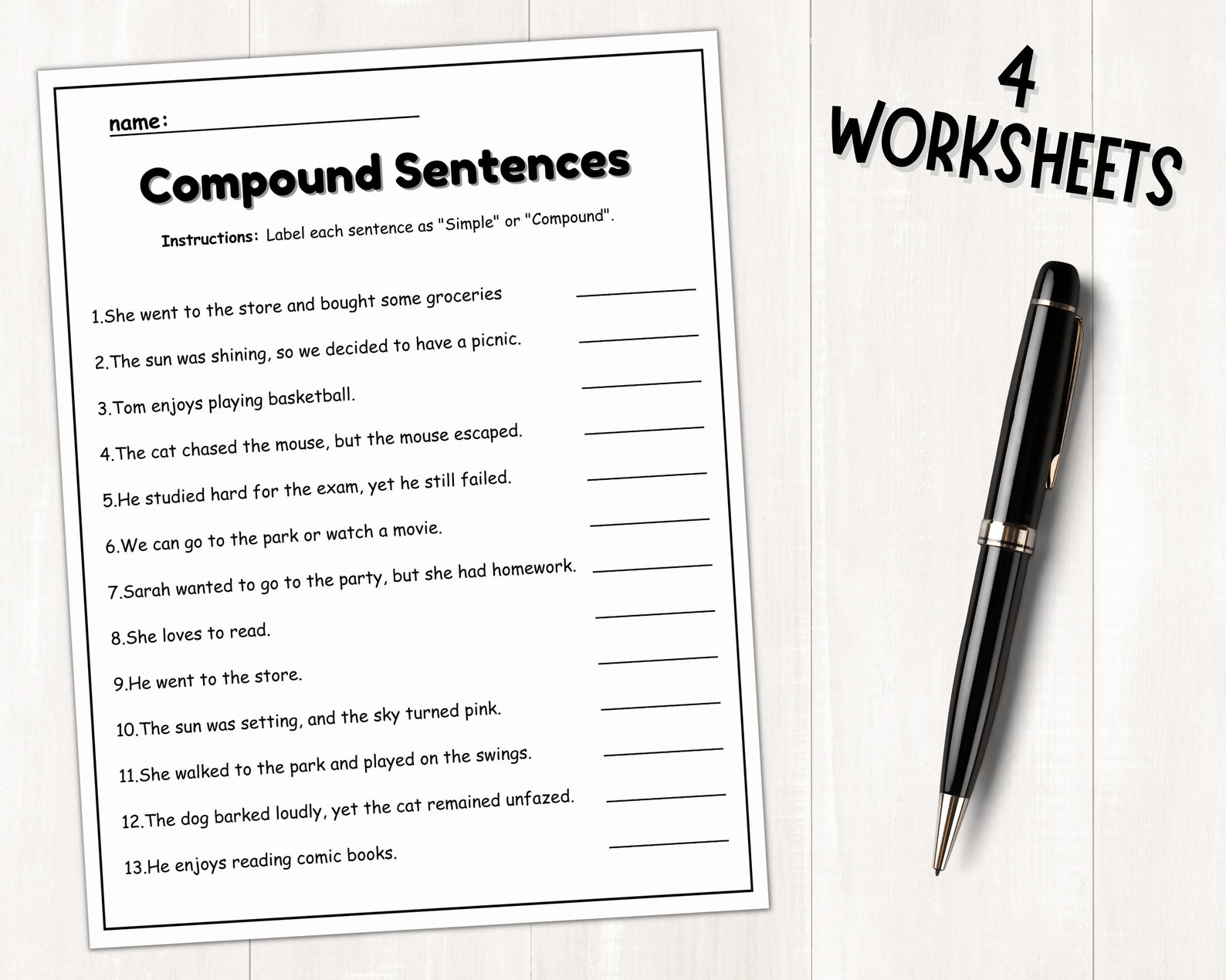 Compound Sentence Worksheets | Sentence Structure | Coordinating ...