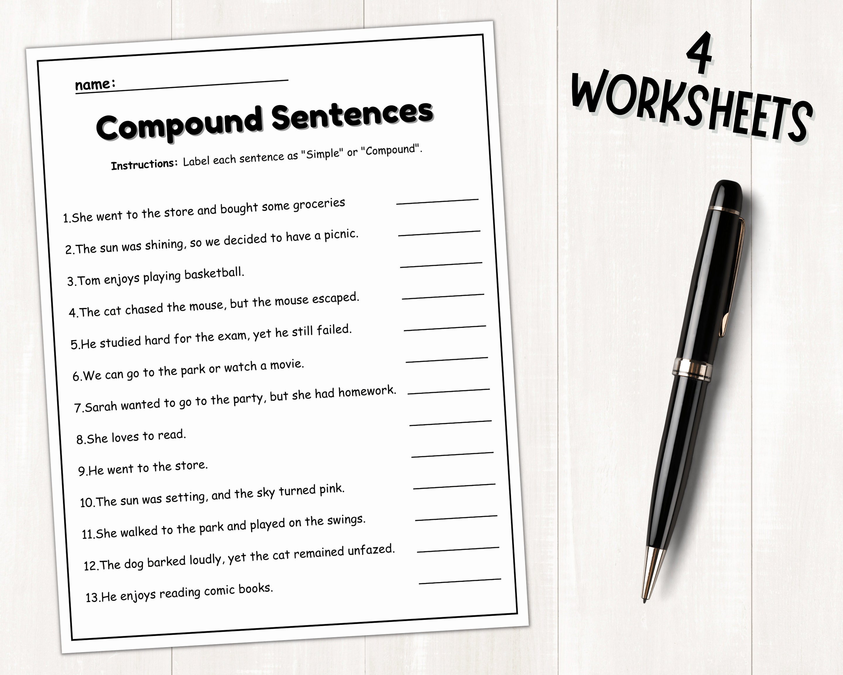 Compound Sentence Worksheets | Sentence Structure | Coordinating ...