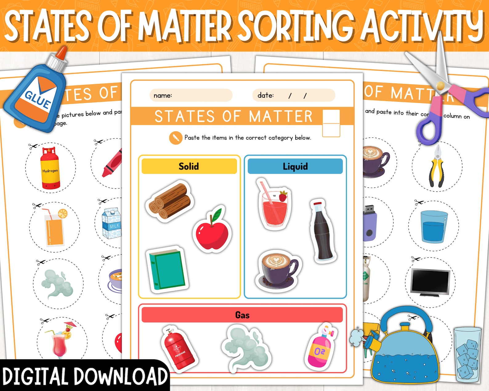 States of Matter Sorting Activity | Solid, Liquid, and Gas | States of ...