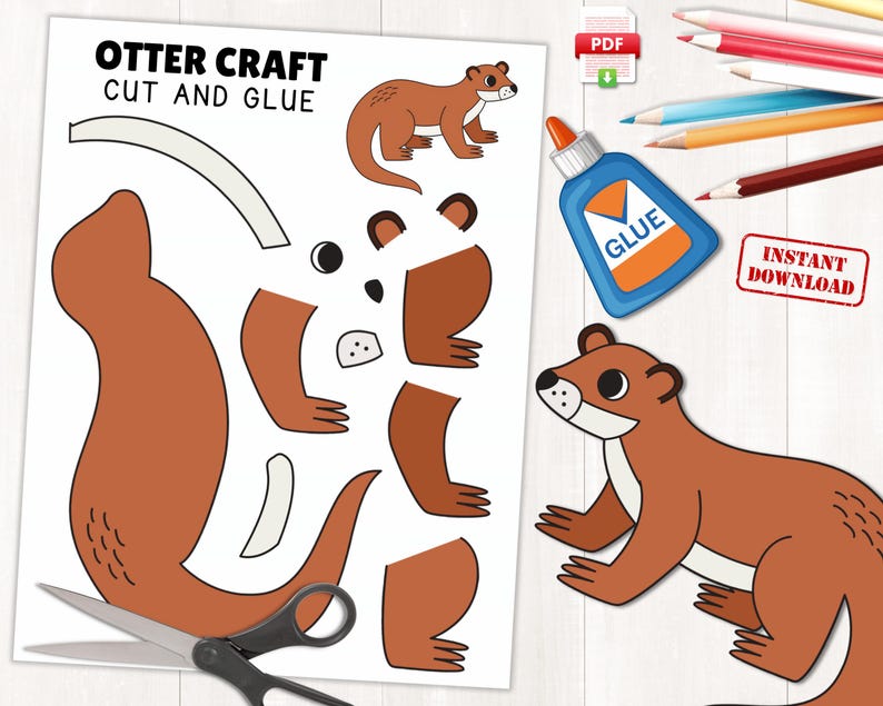 Otter Craft Printable | Animal Craft Activity for Kids | Coloring Page ...