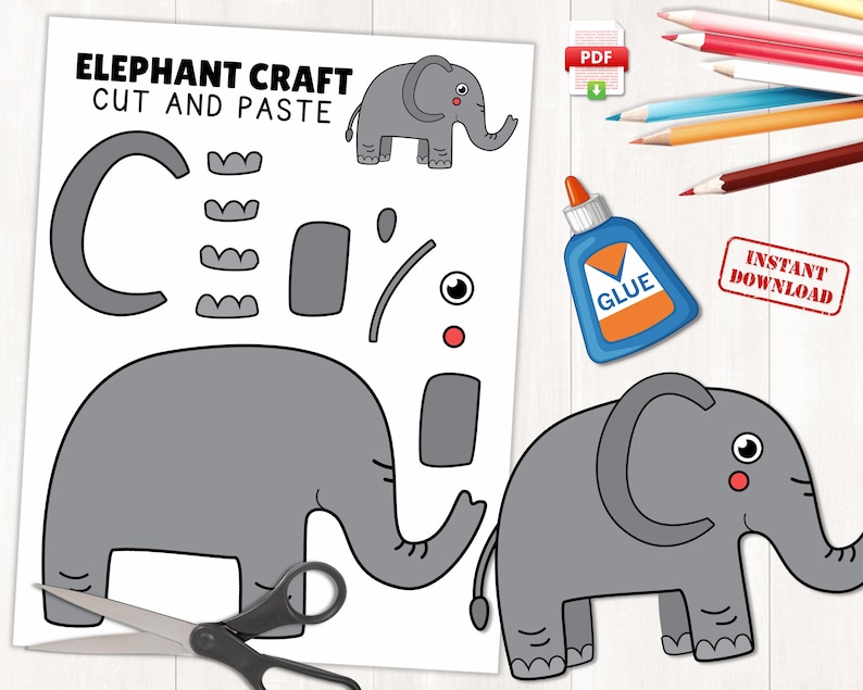 Elephant Craft Template | Printable Elephant Craftivity | Color, Cut ...