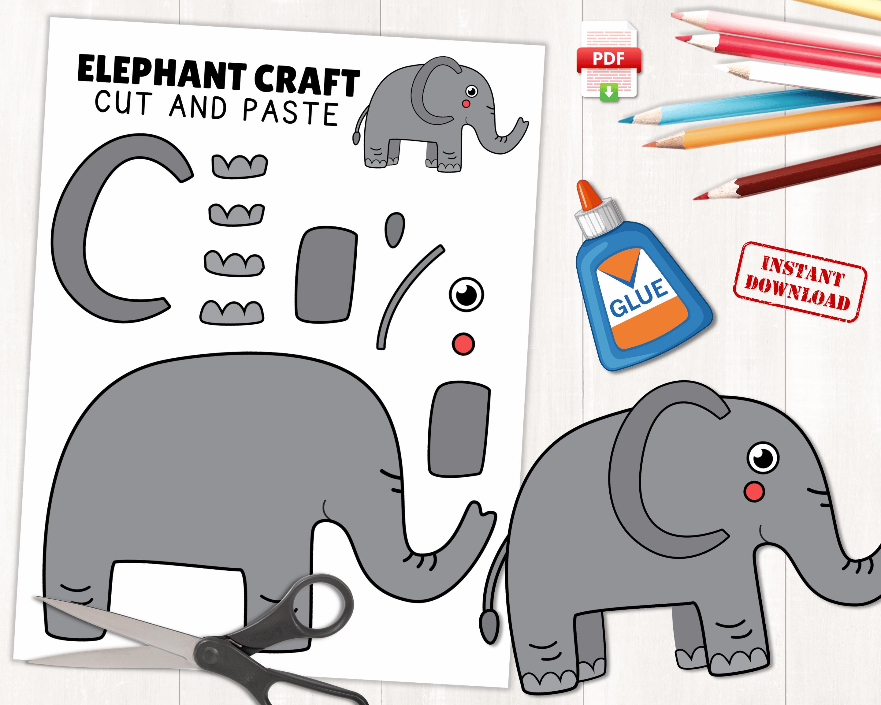 Elephant Craft Template | Printable Elephant Craftivity | Color, Cut ...