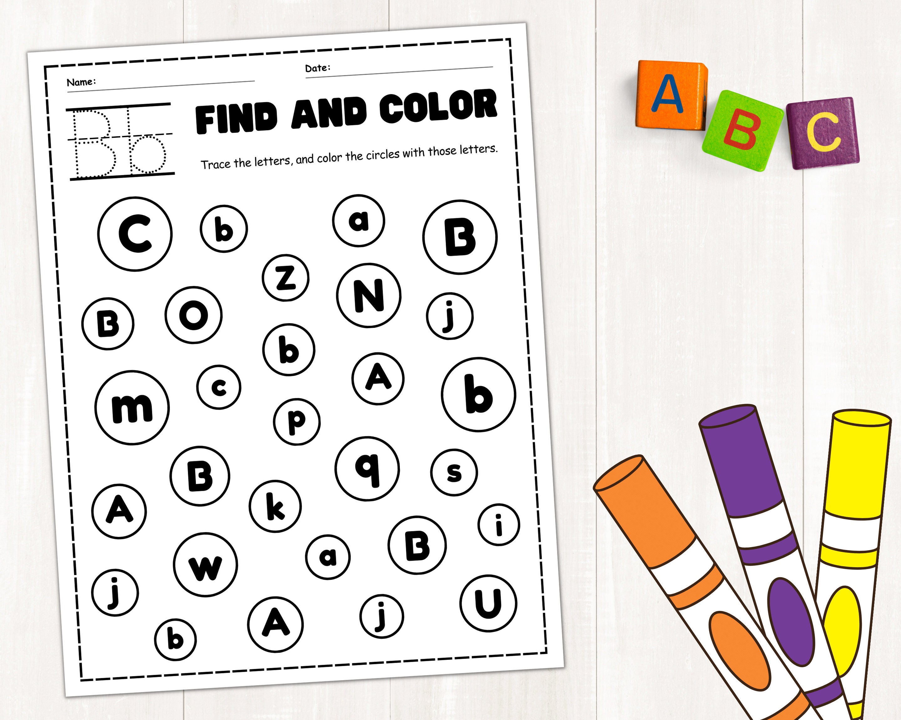 Alphabet Find and Color Worksheets | Alphabet Letter Recognition ...