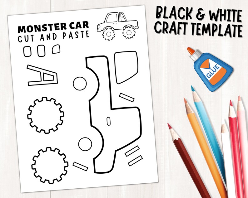 Monster Car Craft | Printable Template | Transportation Craft | Monster ...