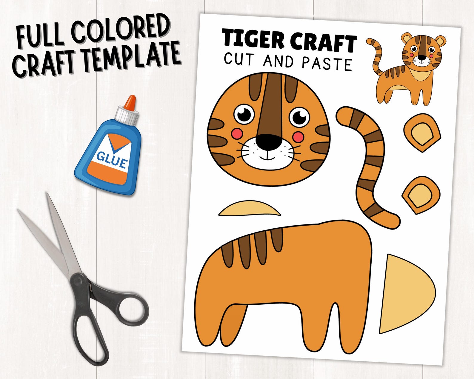 Tiger Craft Template | Printable Paper Tiger Craft | Color, Cut, and ...