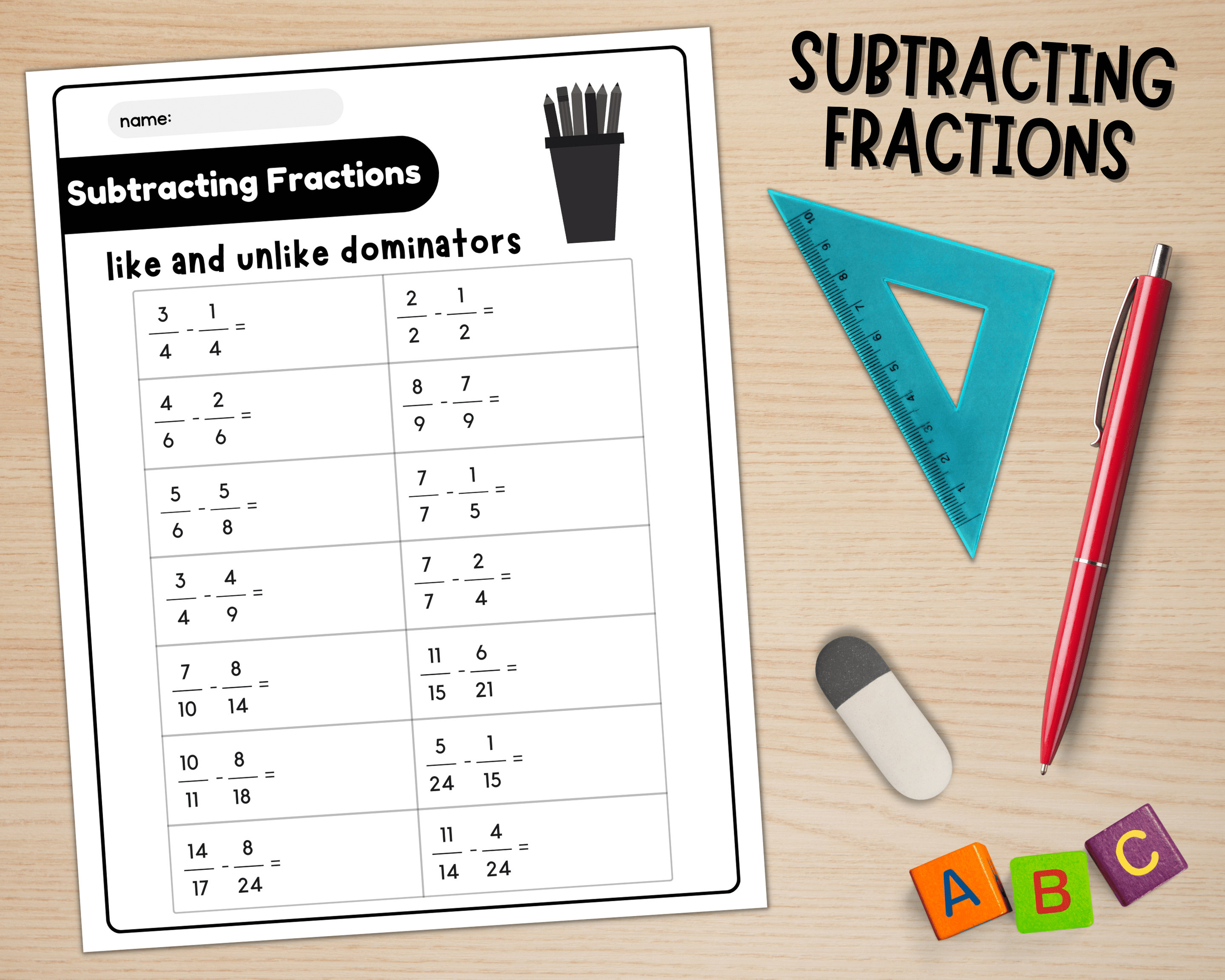 Adding and Subtracting Fractions Printable Math Worksheets, Grade 4th ...