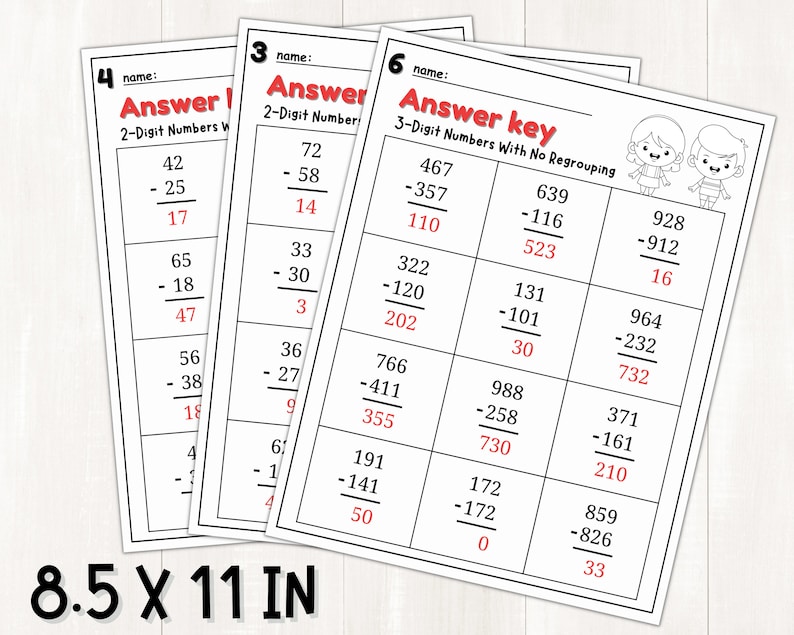 2 and 3 Digit Subtraction With and Without Regrouping Worksheets | Math ...