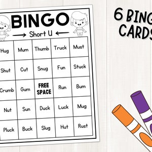 Short Vowel U Bingo Game | Phonics Bingo Game for Kids | Short U Words ...