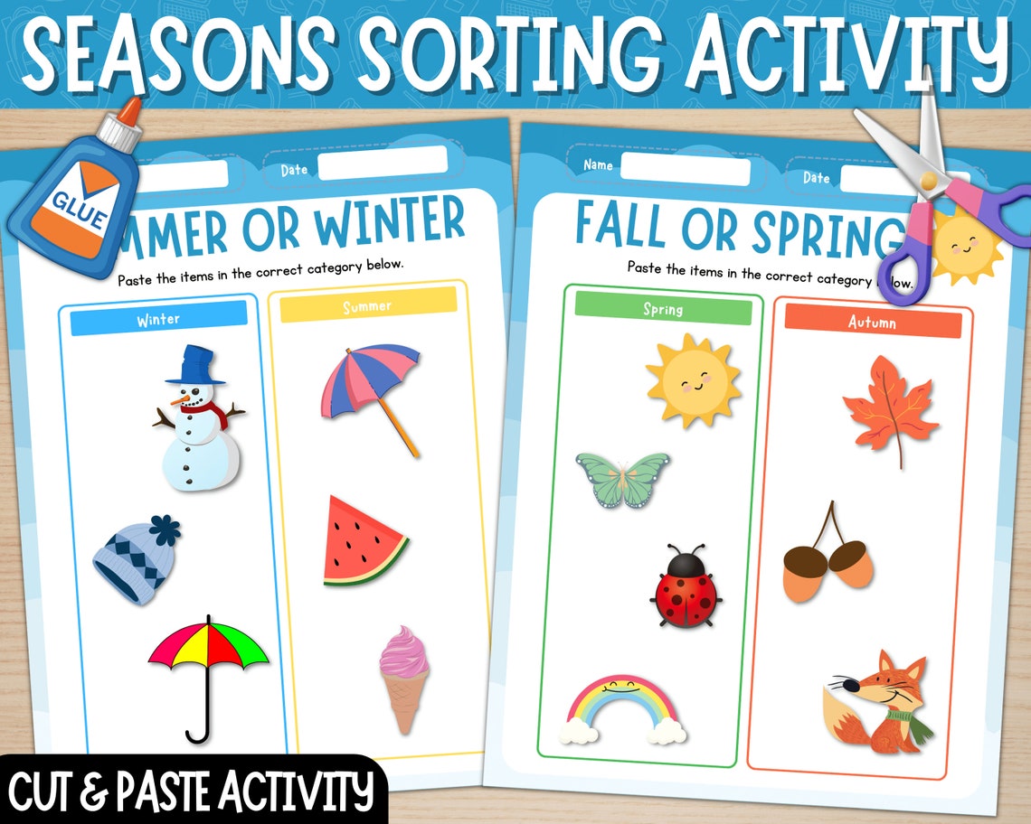Four Seasons Sorting Activity | Cut and Paste | Seasons Matching Game | Winter Vs. Summer ...