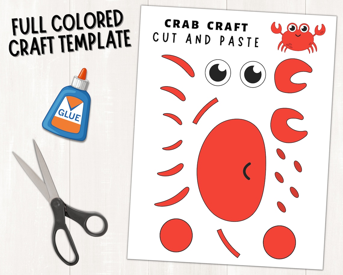 Crab Craft, Printable Template, Sea Life Activity, Ocean Animal Craft ...