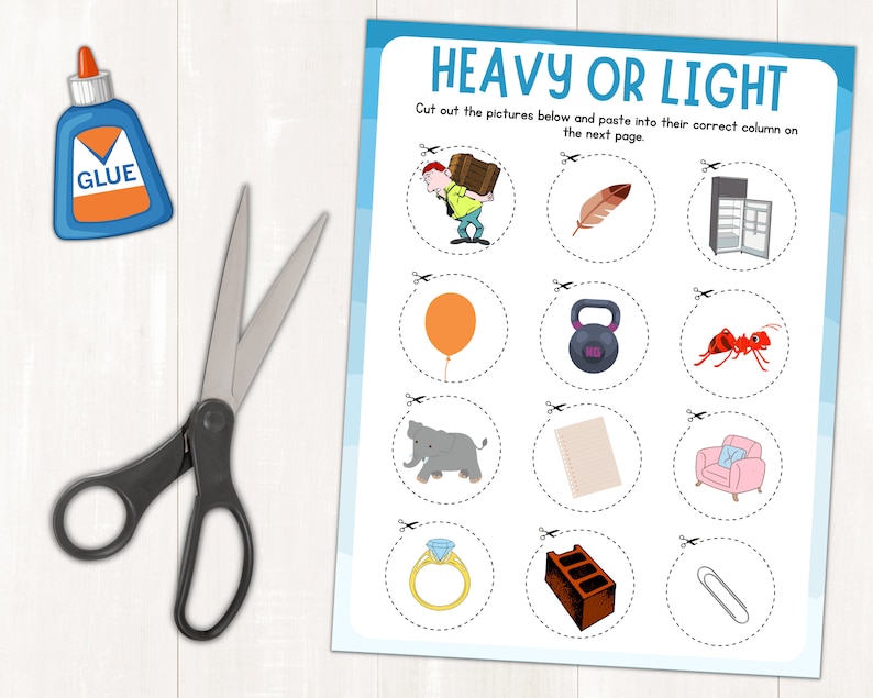 Heavy and Light Sorting Activity Worksheets | Sort by Weight Printable ...
