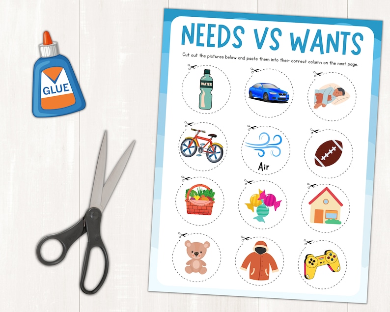 Needs Vs. Wants Sort Worksheets | Cut and Paste Activity | Needs and ...