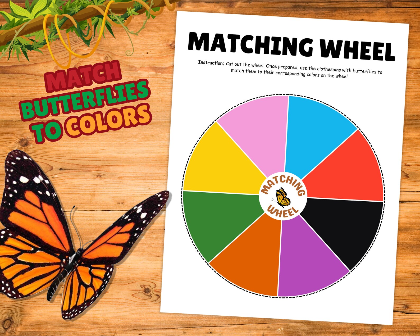 Butterfly Color Matching Wheel Activity | Butterfly Color Game | Spring ...