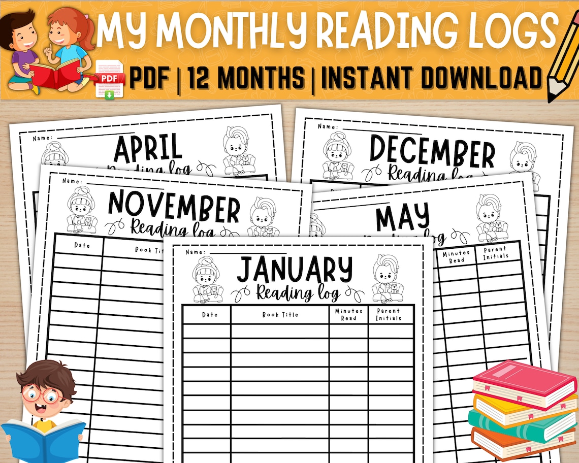 Monthly Reading Logs for Kids, Printable Monthly Reading Tackers ...